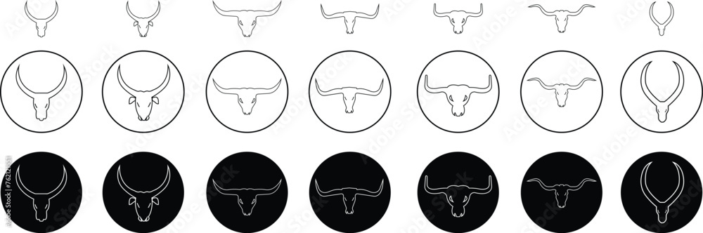 Set of Bull and Cow head icons in Line styles editable stock. Beef ...