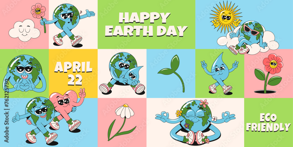 Retro groovy Earth Day seamless geometric pattern for posters, banners ...