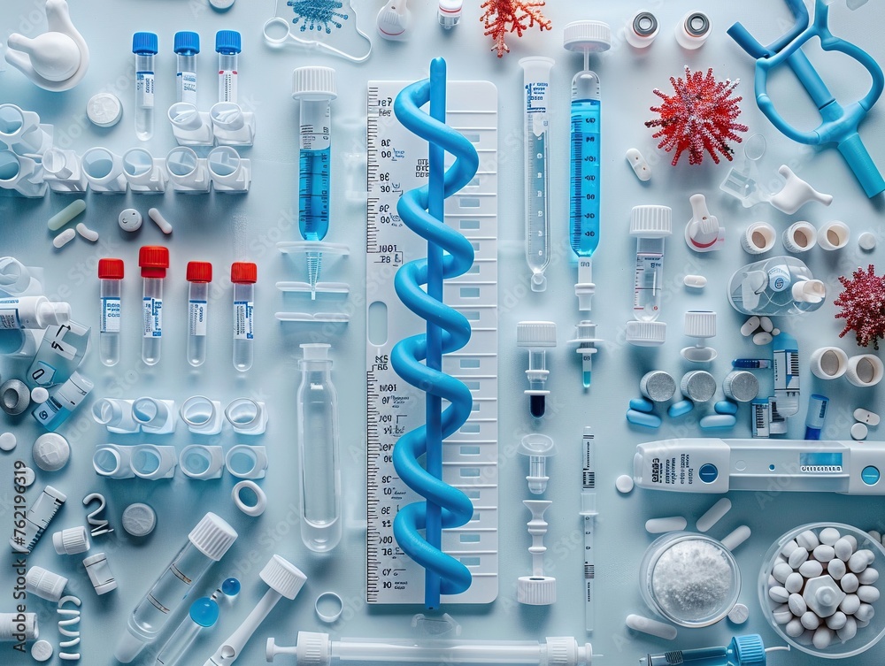 Gene editing CRISPR-Cas9, synthetic biology workbench, overhead ...