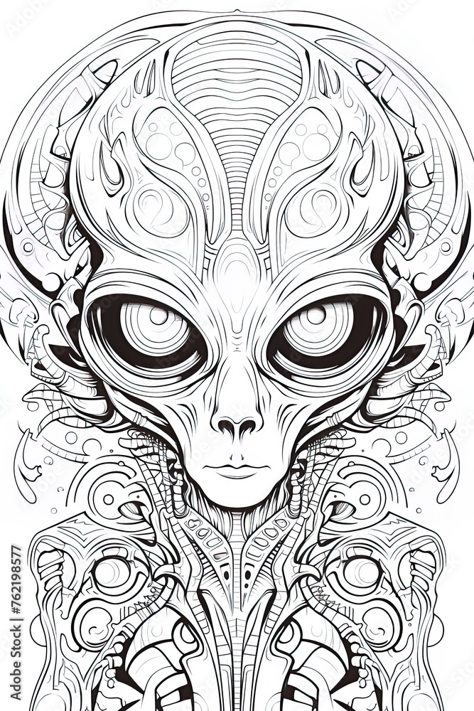 Alien portrait. Pencil drawing in style of doodle art. Outline sketch ...