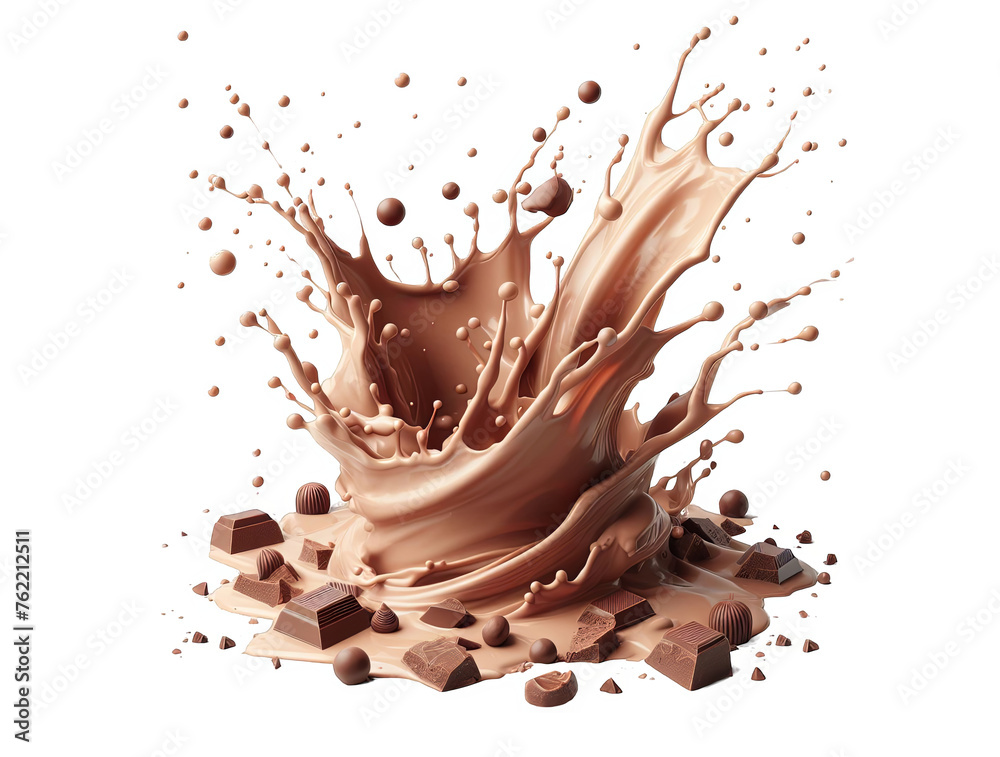 Chocolate, cocoa and coffee milk isolated flow splash, swirl wave ...