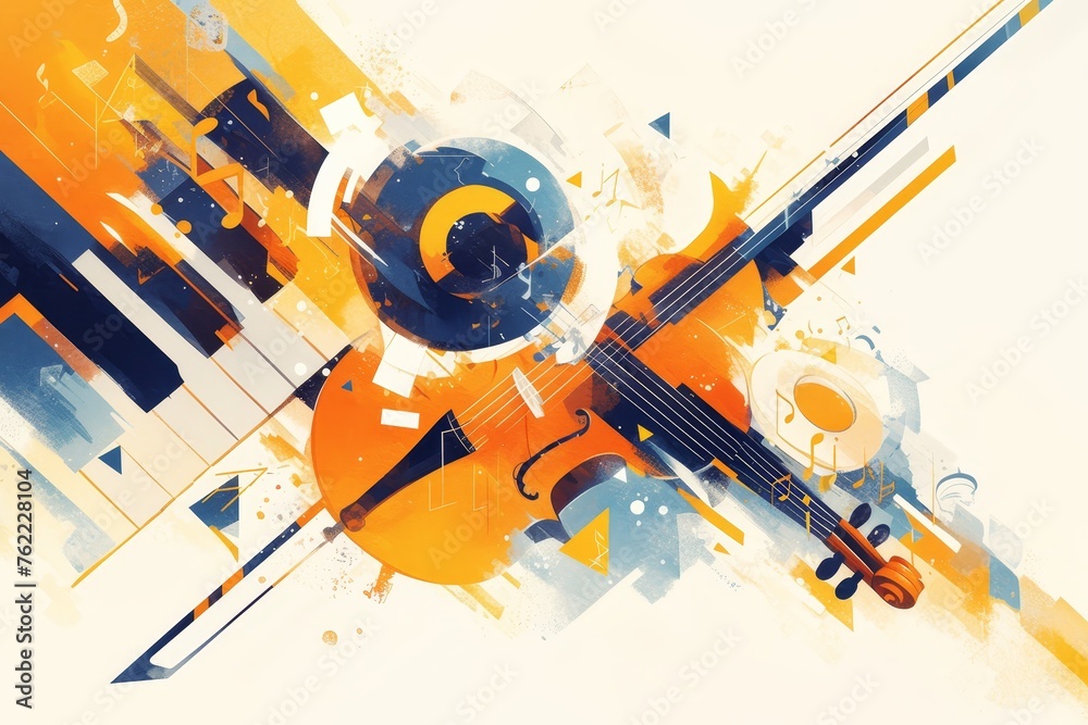 A modern and abstract illustration of musical instruments, including ...