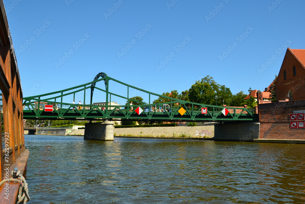 Wroclaw, Poland. The Tumski Bridge, steel bridge for pedestrians over ...