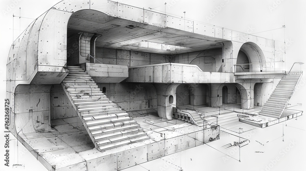 Detailed drawing of the layout of a nuclear bunker, showing the various ...