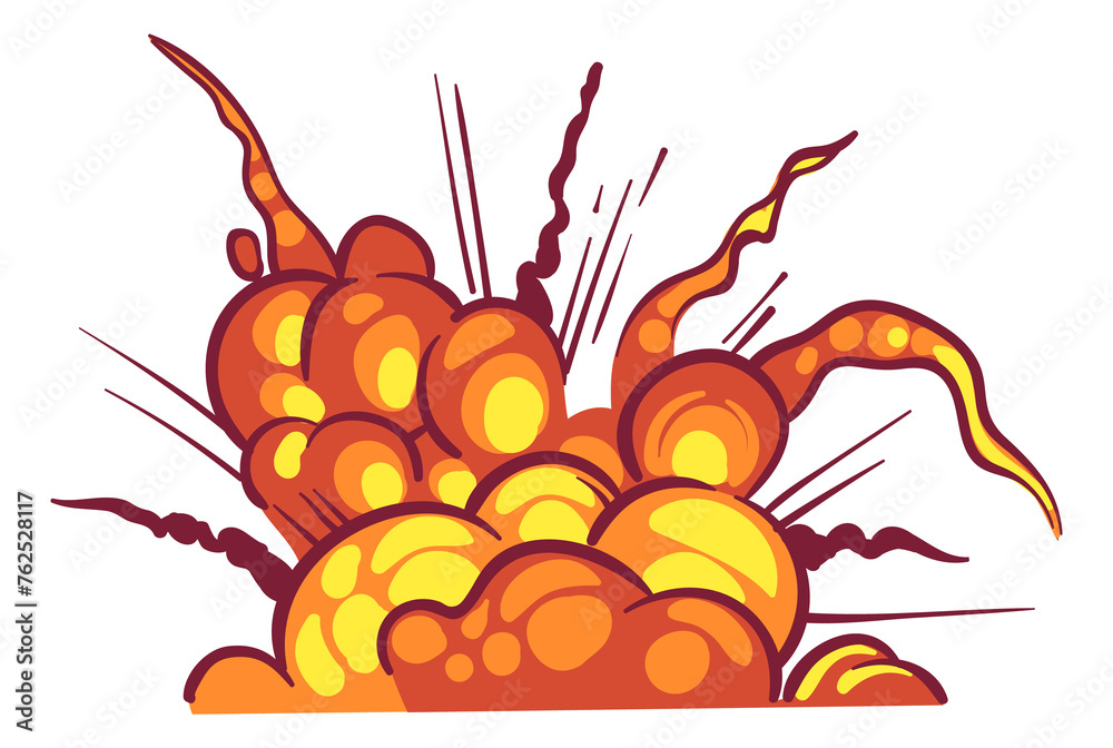 Cartoon bomb detonation. Fire explosion cloud effect Stock Illustration ...