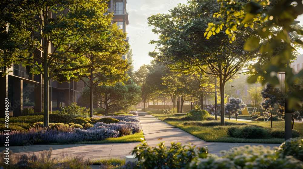 Contemporary urban space designed according to the Garden City concept ...