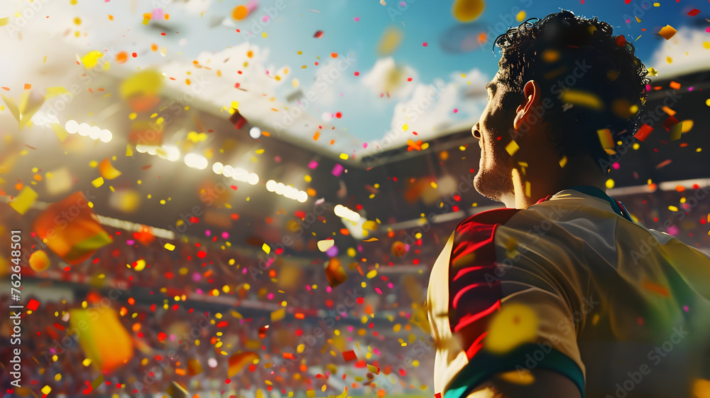 Victorious Soccer Player Celebrates Game Win Amidst Confetti Shower and ...
