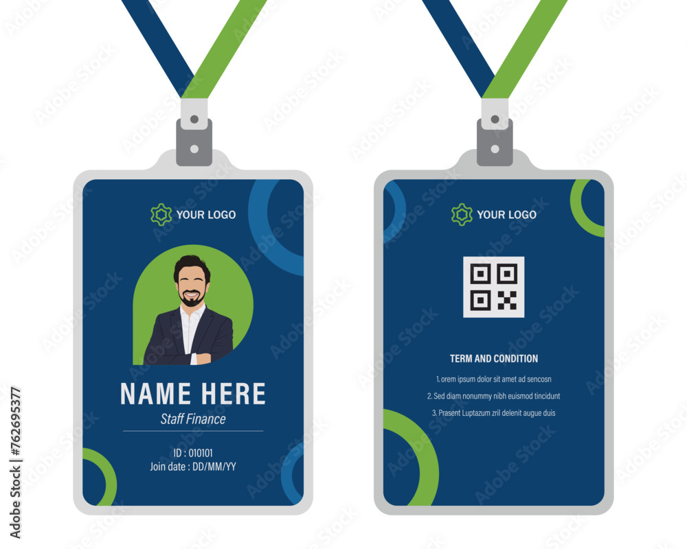 professional corporate id card template, clean blue id card design with ...