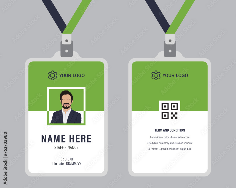 professional corporate id card template, clean green id card design ...