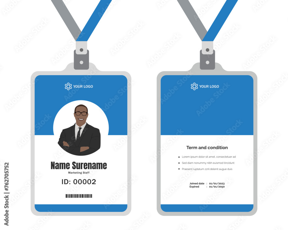 professional corporate id card template, clean blue id card design with ...