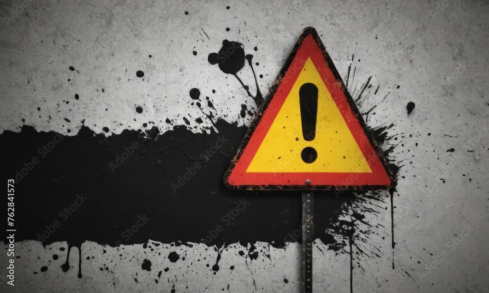 Warning sign with a triangular frame, exclamation mark and paint ...