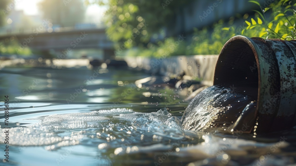 Environmental damage concept, Industrial and factory wastewater ...