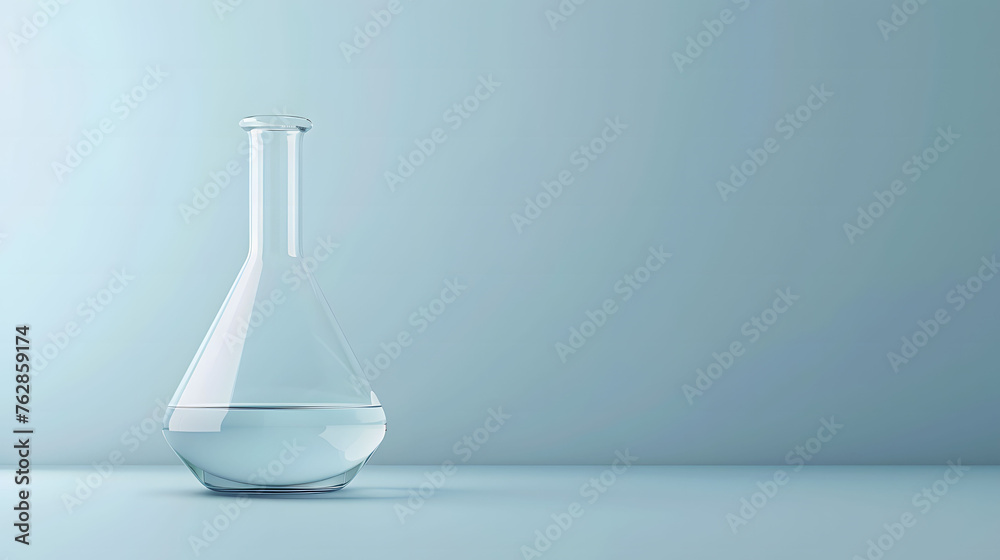 Glass Erlenmeyer flask on a blue gradient background. with copy space ...
