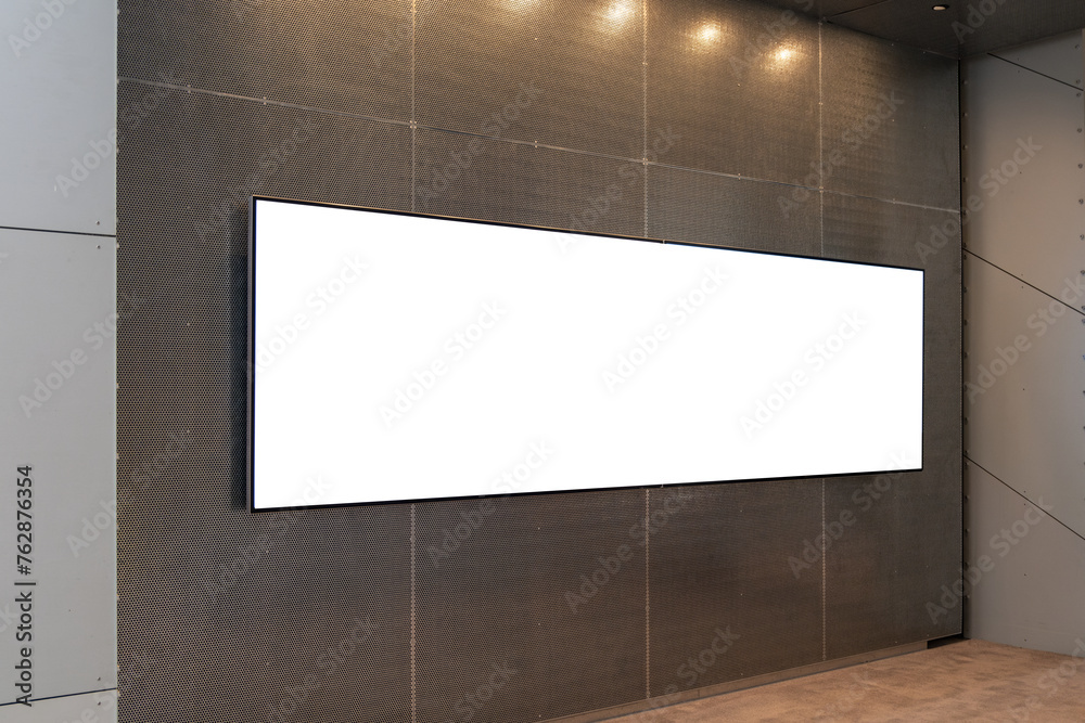 Modern Gallery Interior with Long and Wide Blank White Display Board ...