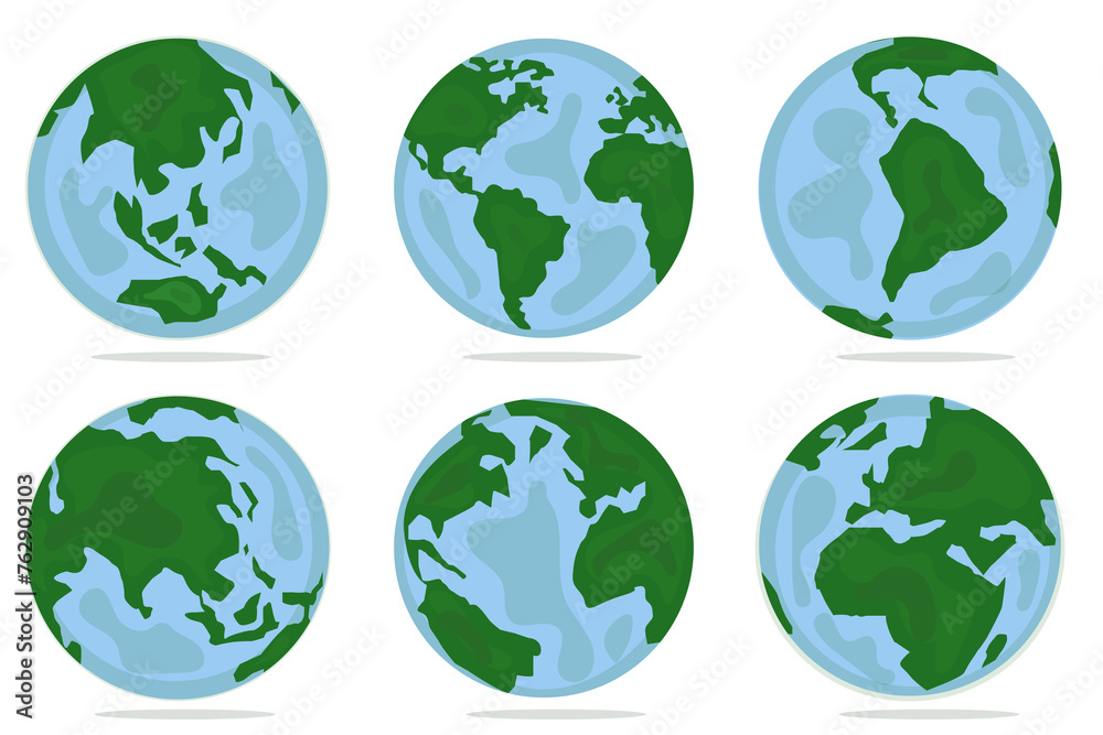 Set of planet earth. Set of earth globe. World maps flat design simple ...