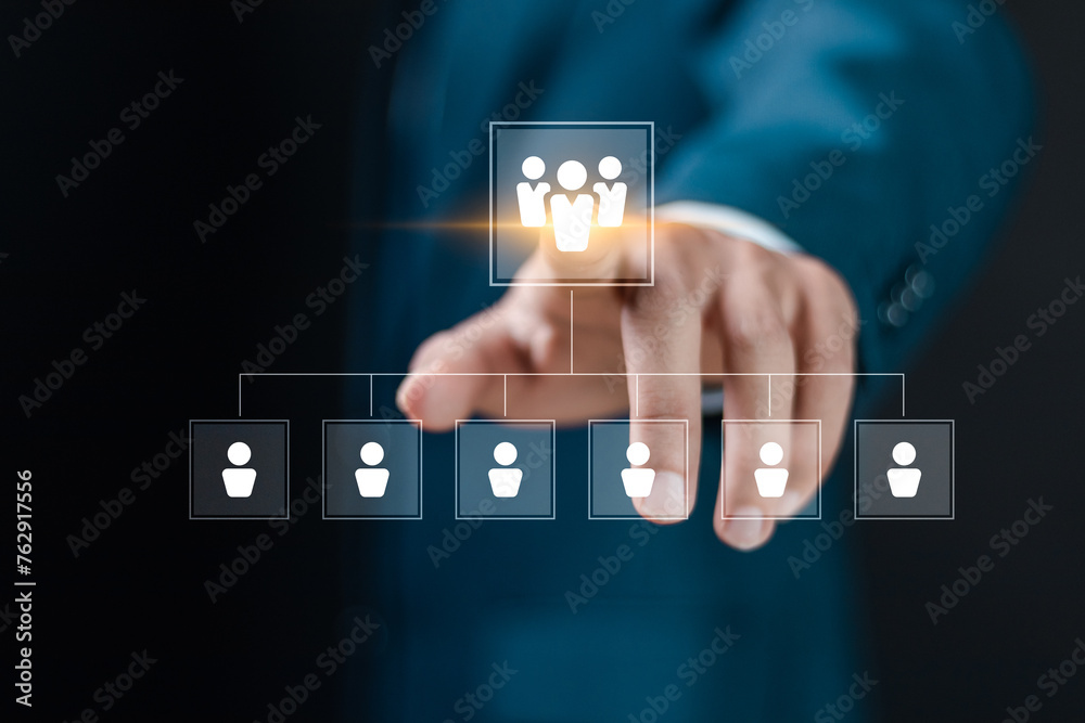 Business workflow process management concept. Workflow automation system with data diagram of ...