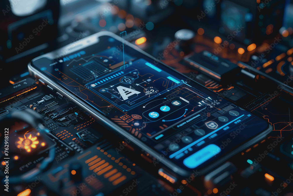 smartphone a transparent display shows user interface components, UX ...