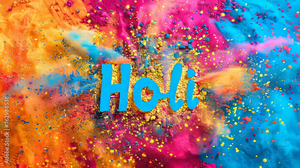 Holi the Indian festival of colors background with written word Holi ...