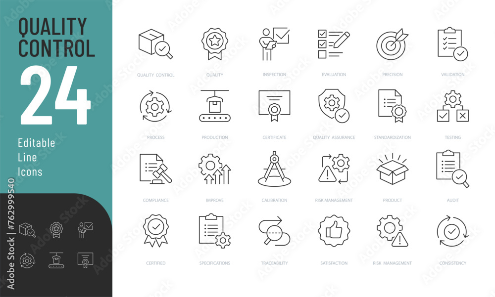 Quality Control Line Editable Icons set. Vector illustration in modern ...