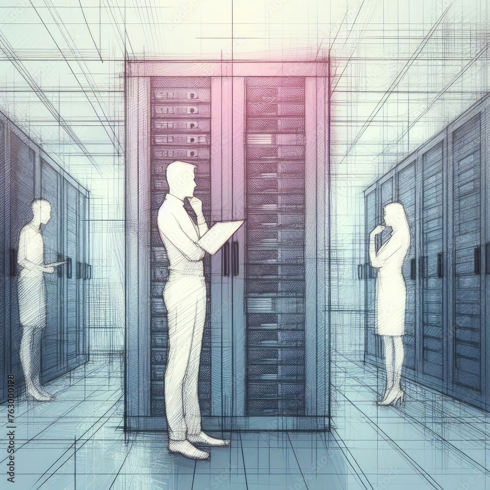 Sketch of Server rack cluster in a data center with Generative AI ...