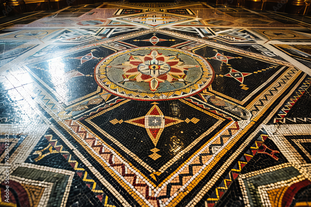 Mosaic floor pattern in a Masonic temple, depicted in intricate ...