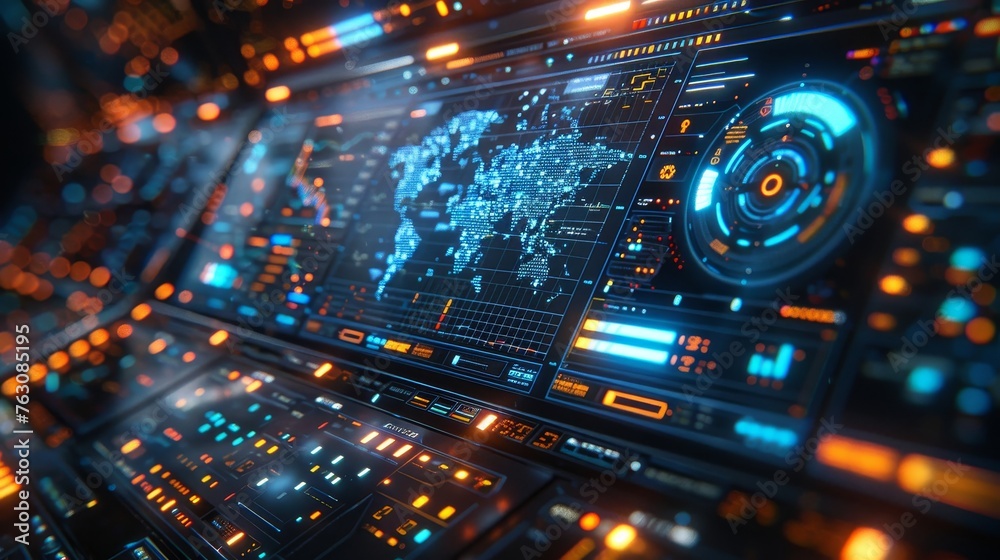 Ilustración de Stock HUD user interface with 3D world map and business ...