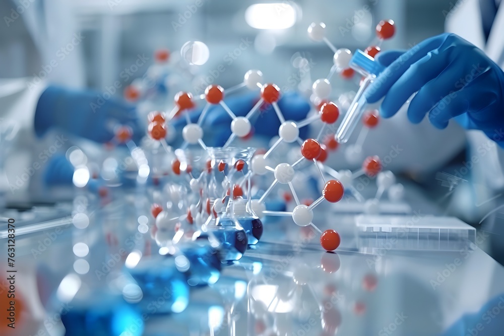 Collaborative Pharmaceutical Research: Scientists Analyzing Molecular Structures in a Medical ...