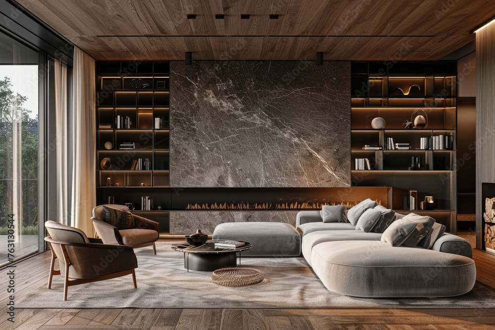 Modern interior design, accentual, subtle living room with sofa and ...