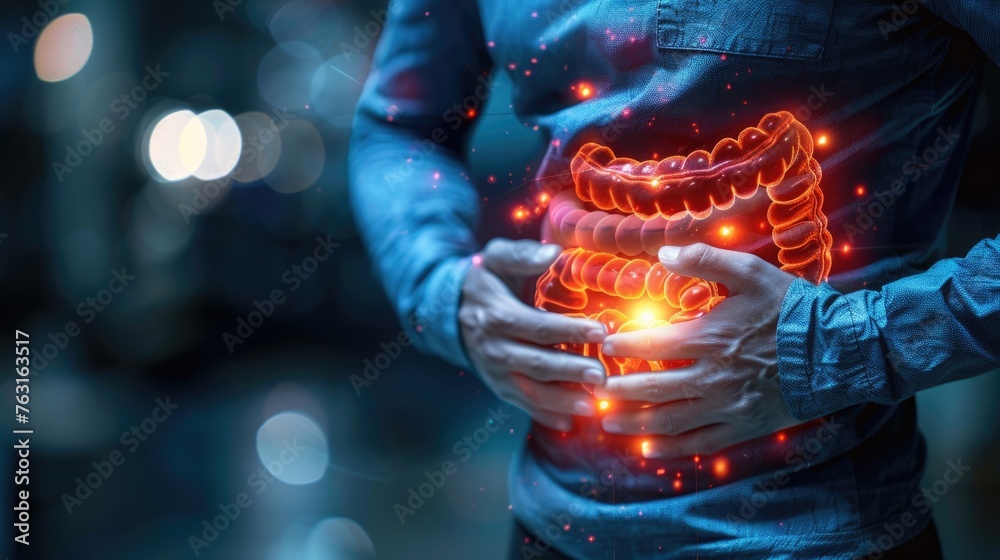Man Suffering From disease in stomach acid Pain. Healthcare concept ...