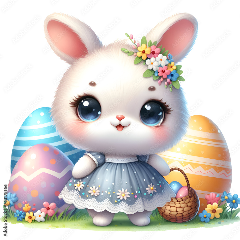 Kawaii Easter Clipart Bundle Cute boho Printable Easter bunny Chick ...