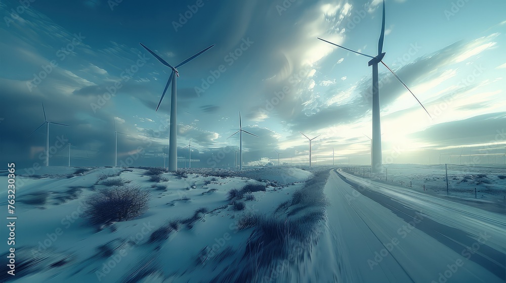 Wind turbines, diamond processing plant. Generative AI. Stock Photo ...