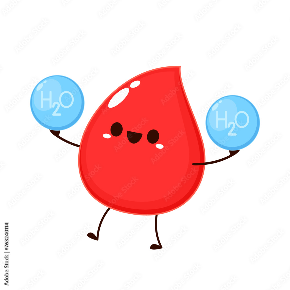 Red Blood Drop And H2O Cartoon Character. Vector Illustration Flat ...