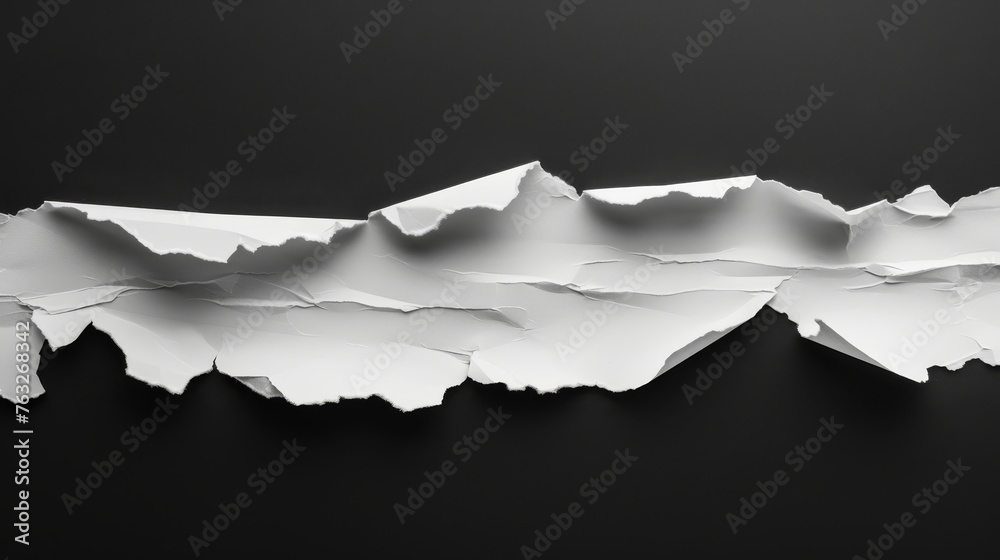 Strip of white torn paper on a black background, wrinkled white stripe ...