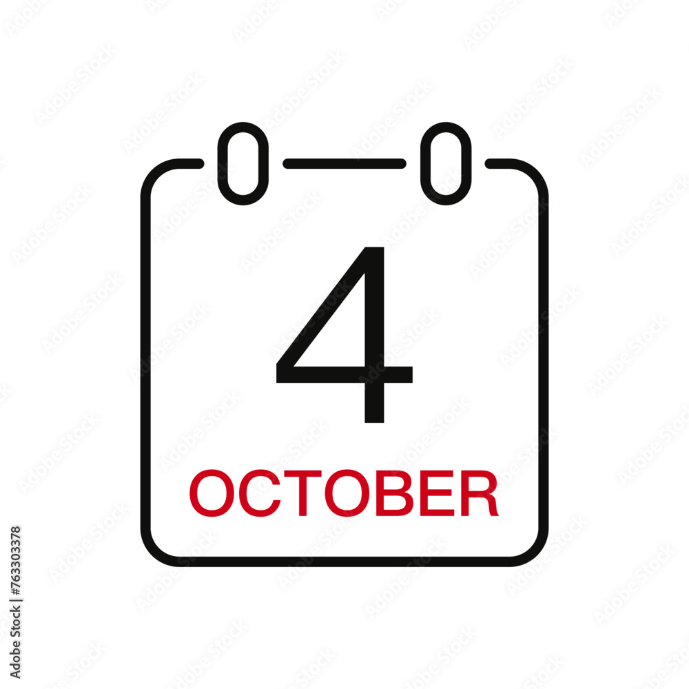October 4 date on the calendar, vector line stroke icon for user ...