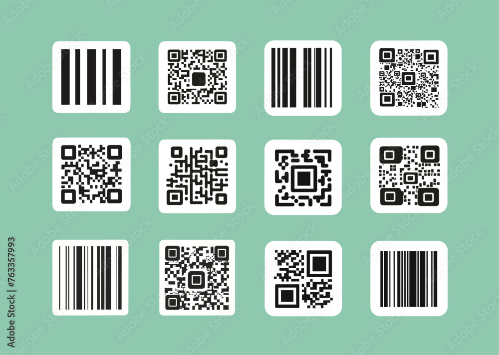 Qr code set. Scan bar label, qr code and industrial barcode. Product ...