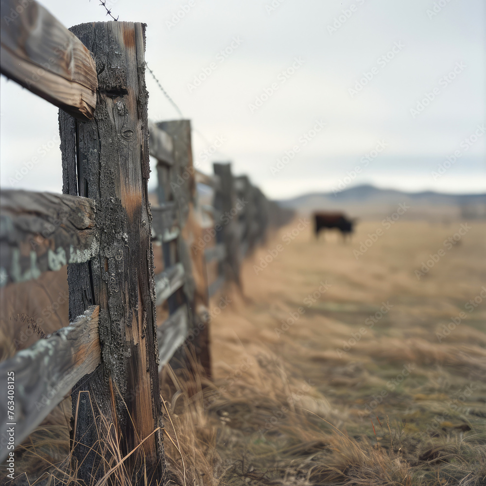 fence rows in rural country farm setting, Oregon, Washington, cows and ...