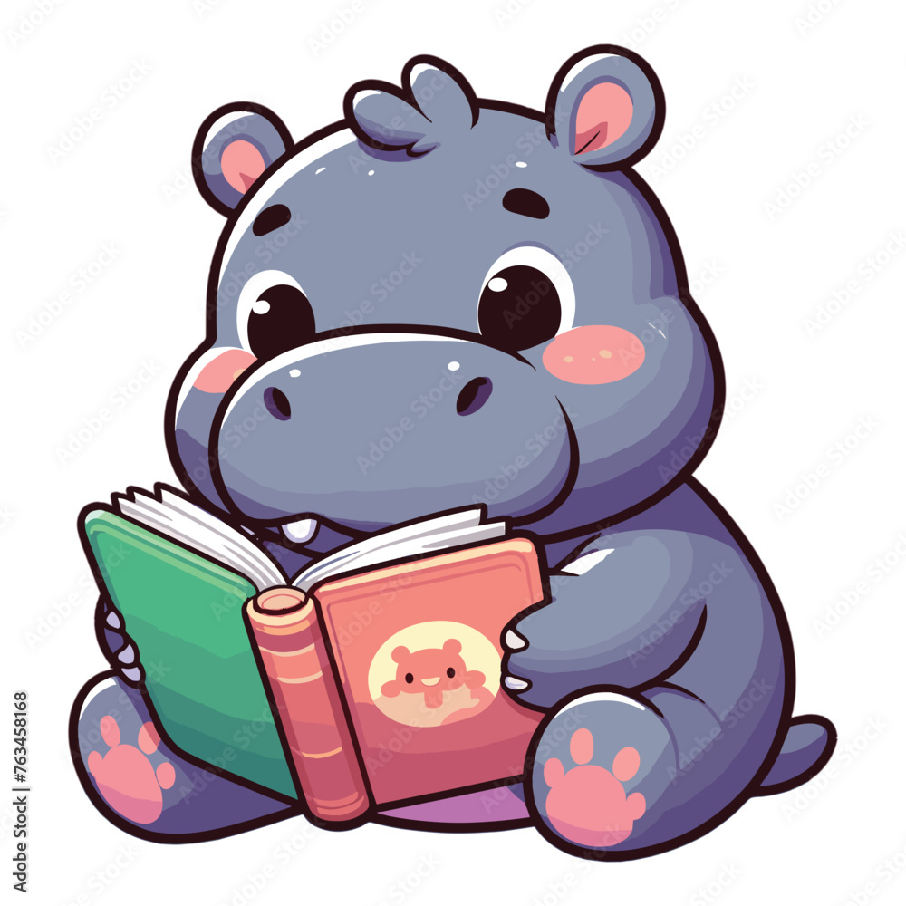 Cartoon hippo reading a book vector illustration Stock Vector | Adobe Stock