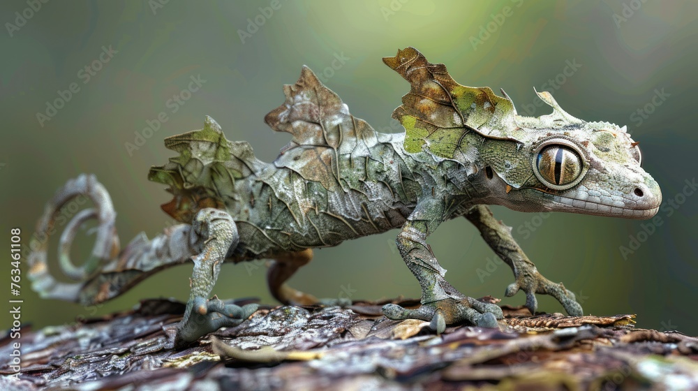 Leaf-tailed gecko, a lizard that camouflages itself with a leaf-like ...