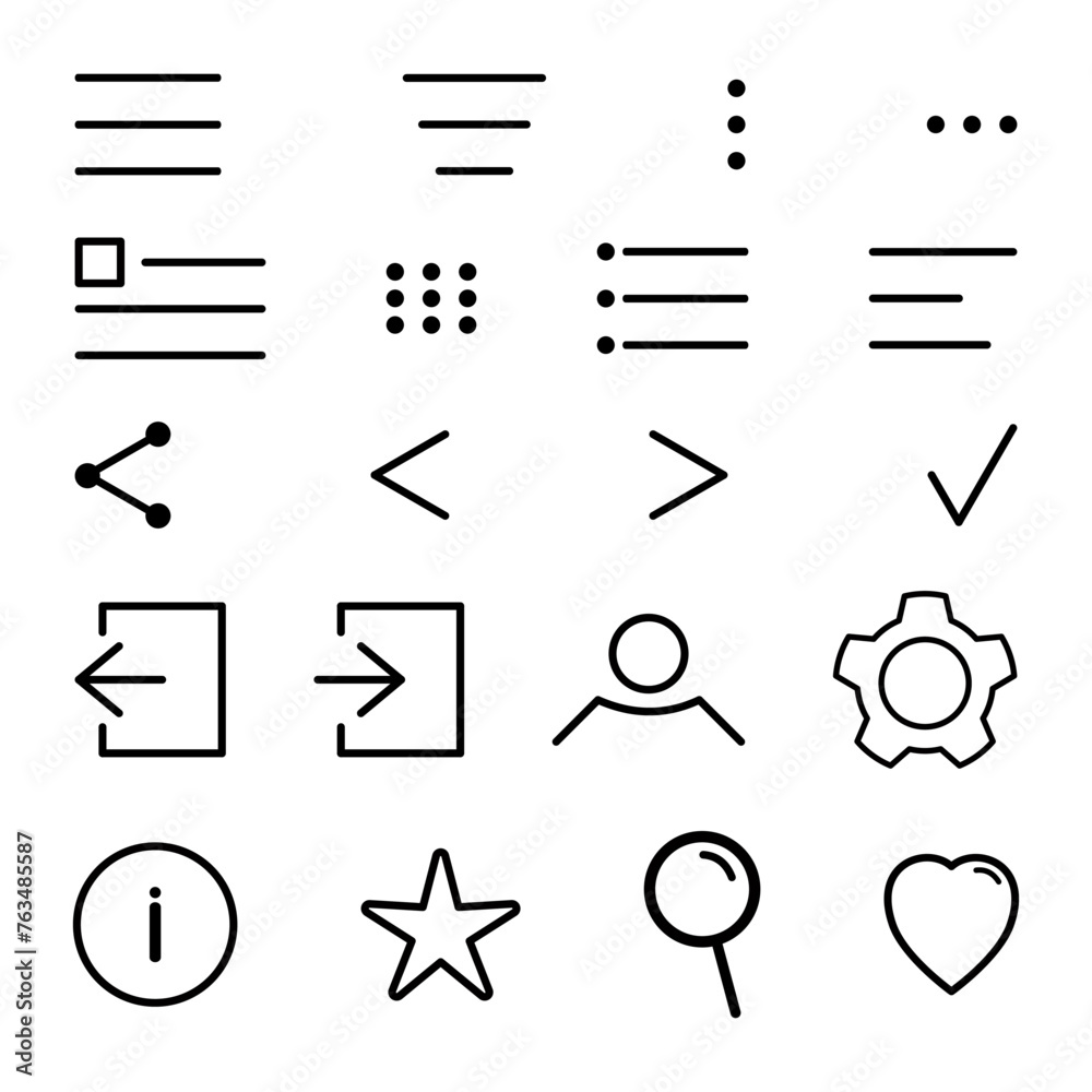 Set Of Vector App Icons Set For Navigation And Action Bar Tabbar All Types Of Menus