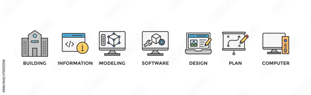 BIM banner web icon vector illustration concept for building ...
