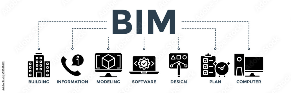 BIM banner concept for building information modeling with icon of ...