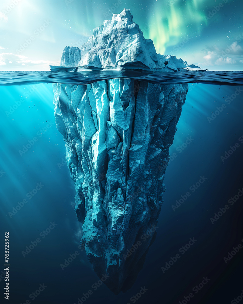 Spectacular image of the surface and underwater parts of the iceberg ...
