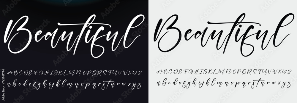Hand drawn calligraphic vector monoline font. Distress signature letters. Modern script ...