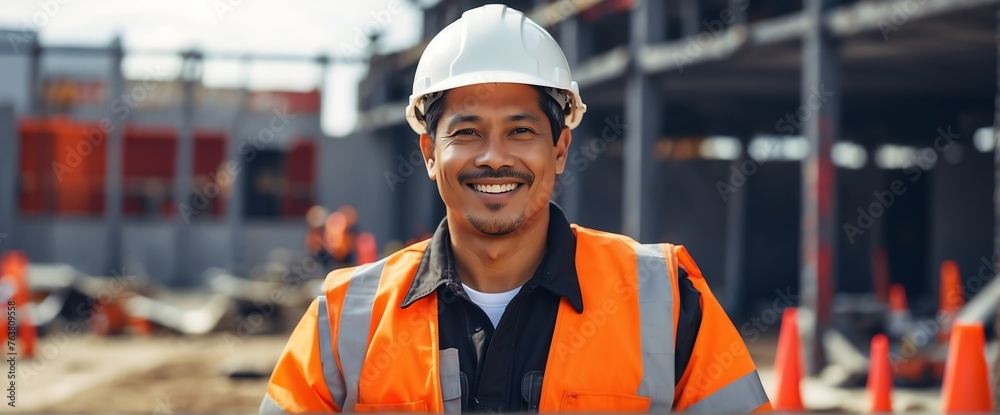 Male Filipino engineer architect on construction site smiling looking ...