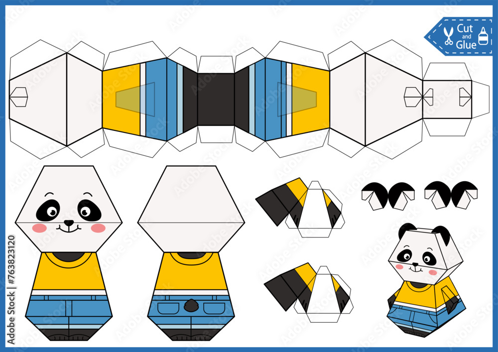 Paper craft game cut and glue 3d panda. Children printable papercraft ...