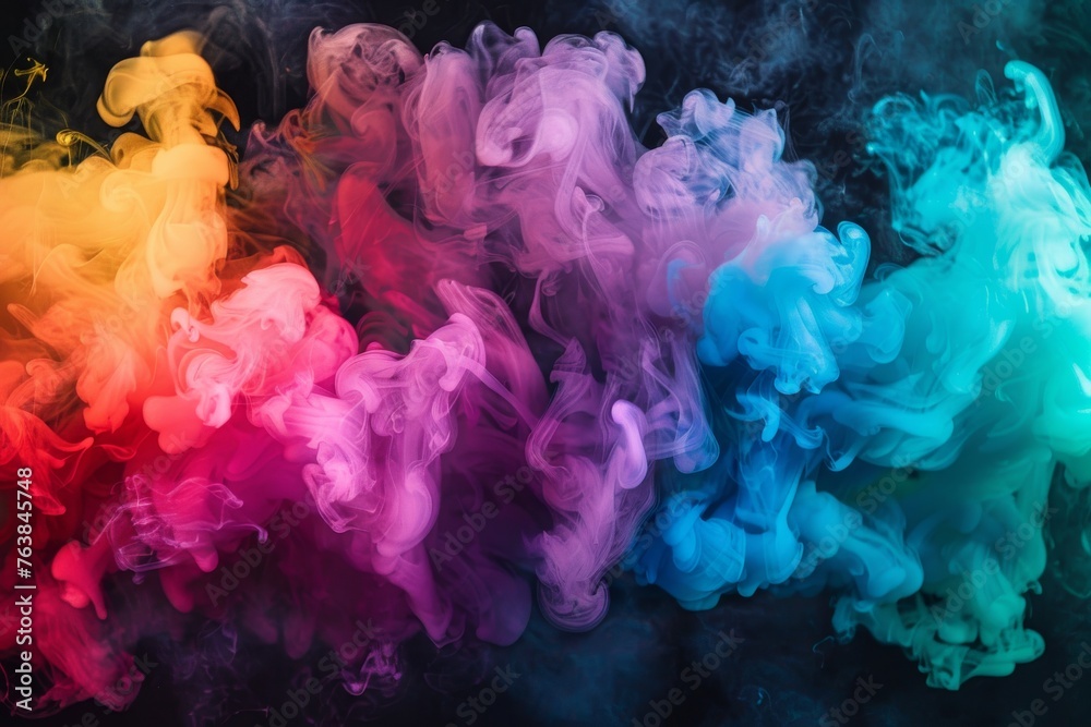 A vibrant spectrum of colored smoke waves flowing seamlessly, creating ...