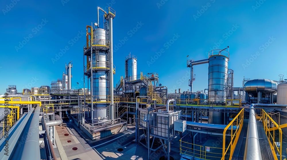 A panoramic view of a modern chemical processing plant with industrial ...