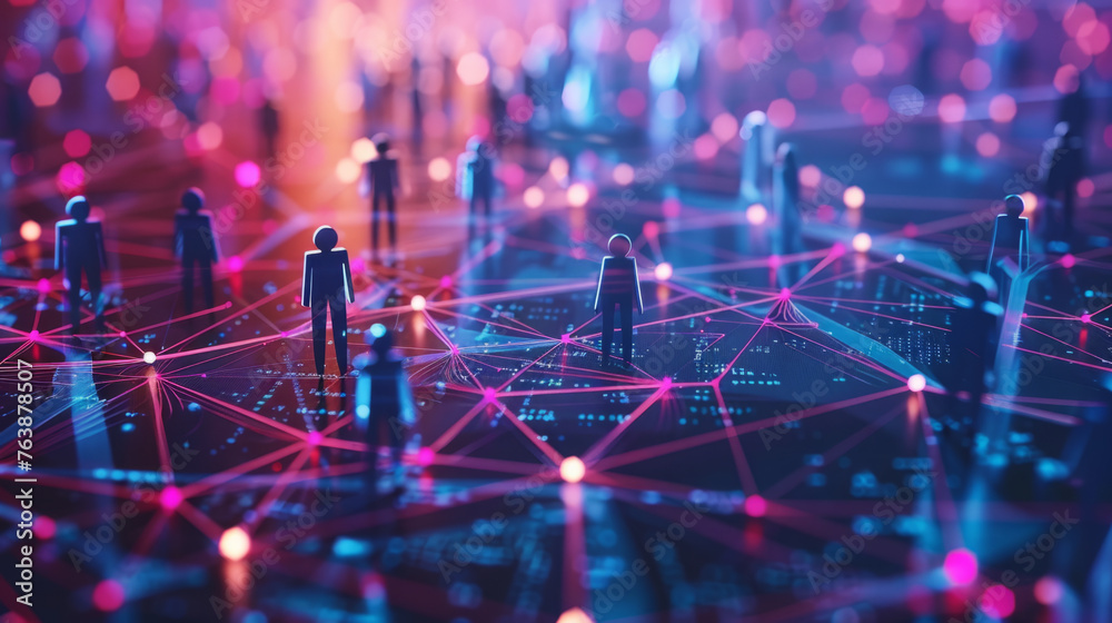 Networking People. a network with human figures connected by glowing ...