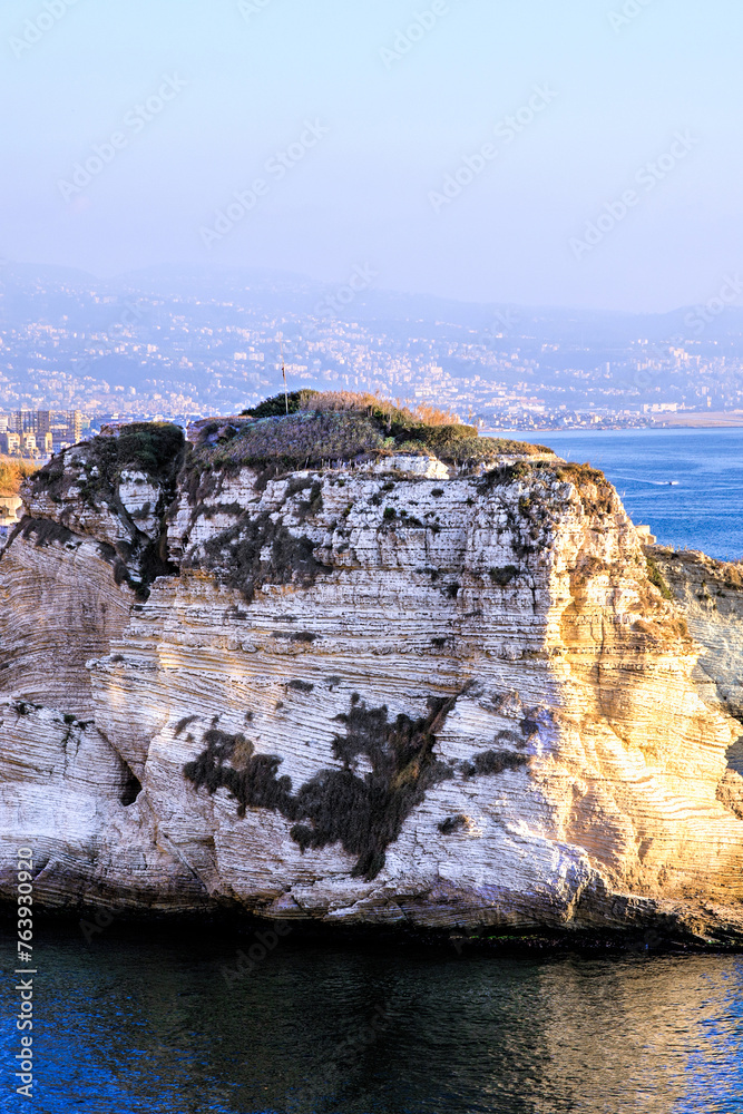 Rock of Raouche or Pigeon Rocks in Beirut. Landmark of Beirut and a ...