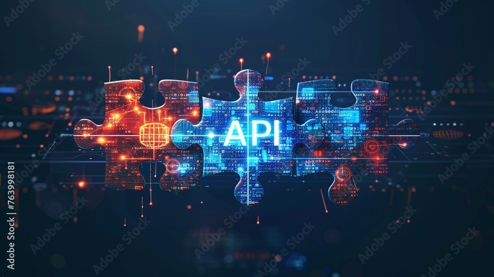 Digital representation of API integration concept with interlocking ...